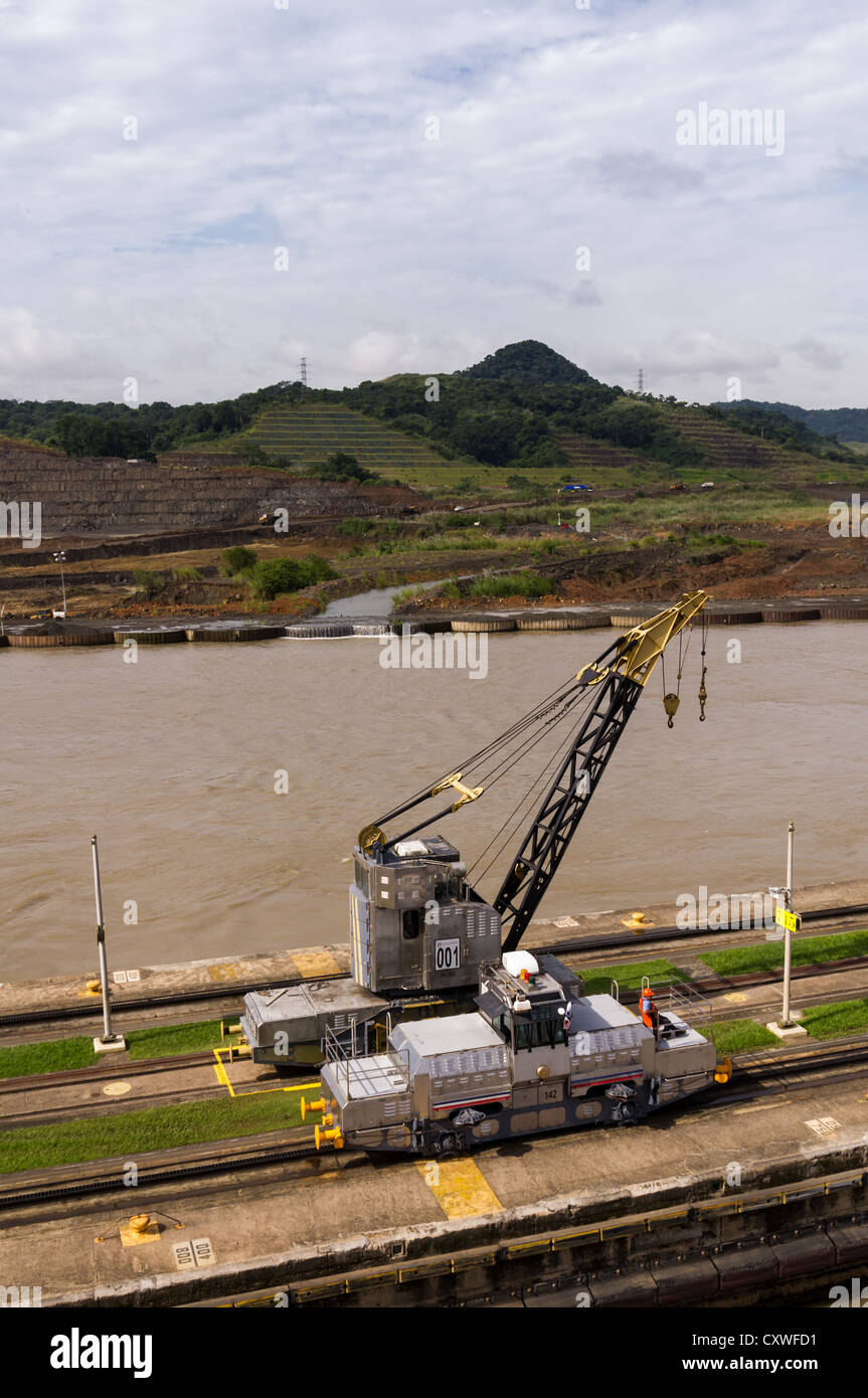 Panama Panama Canal Electric mules or railroad tugs used to guide ships ...