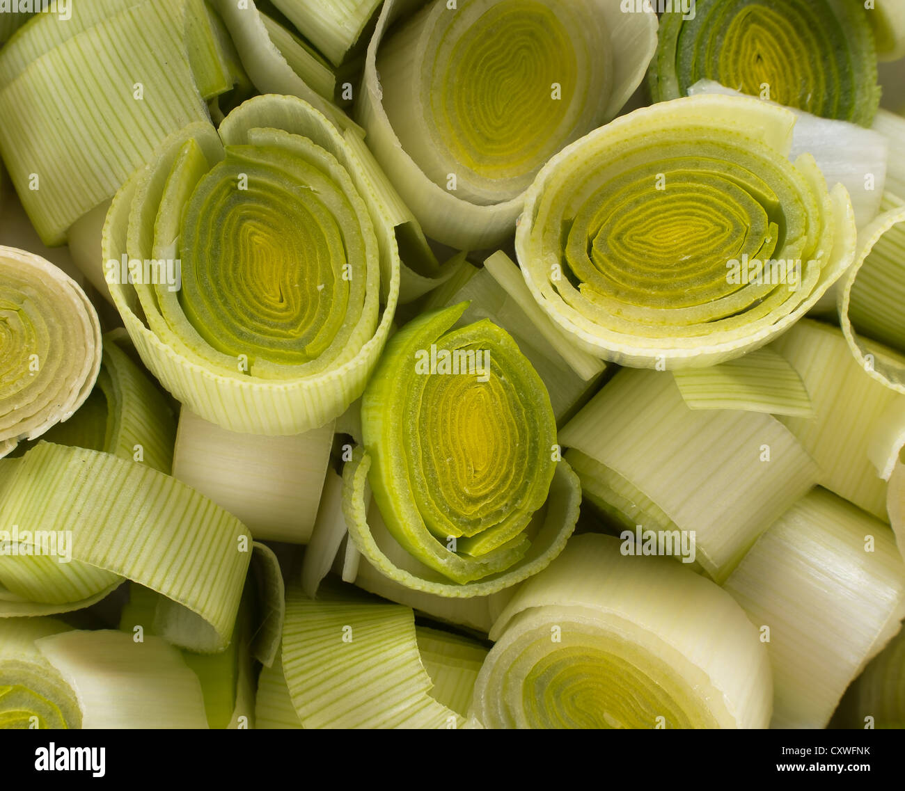 Leeks - cut, sliced Stock Photo - Alamy