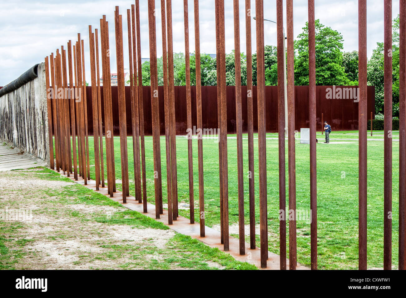 Berlin Wall Memorial - Rusty poles indicating position of the Berlin ...