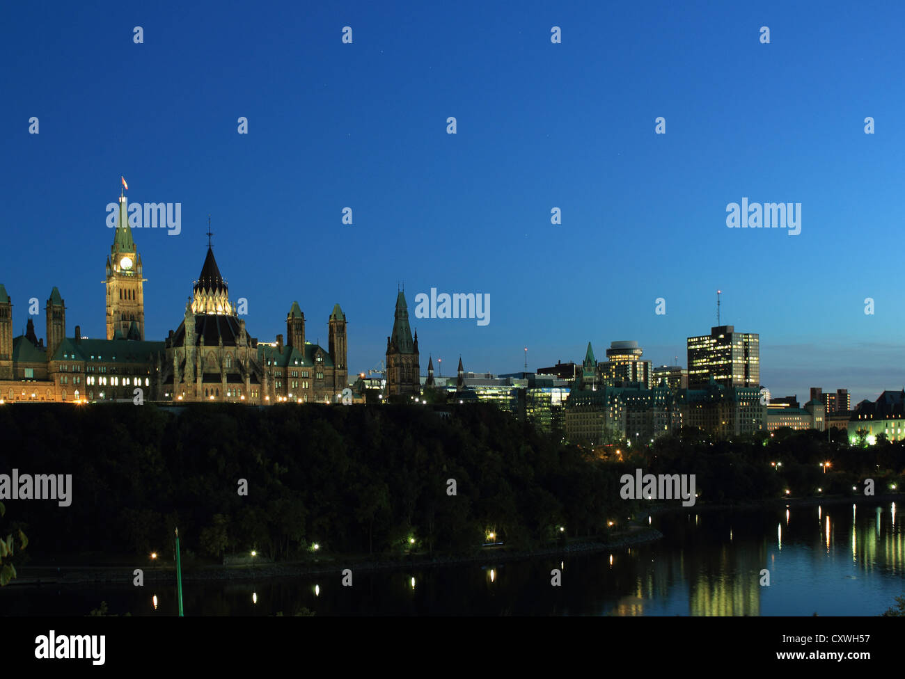 Canada, Ontario, Ottawa Skyline Panorama By Night Stock Photo, Royalty ...