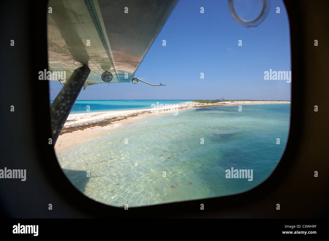 looking out of seaplane window landed on island in the dry tortugas ...