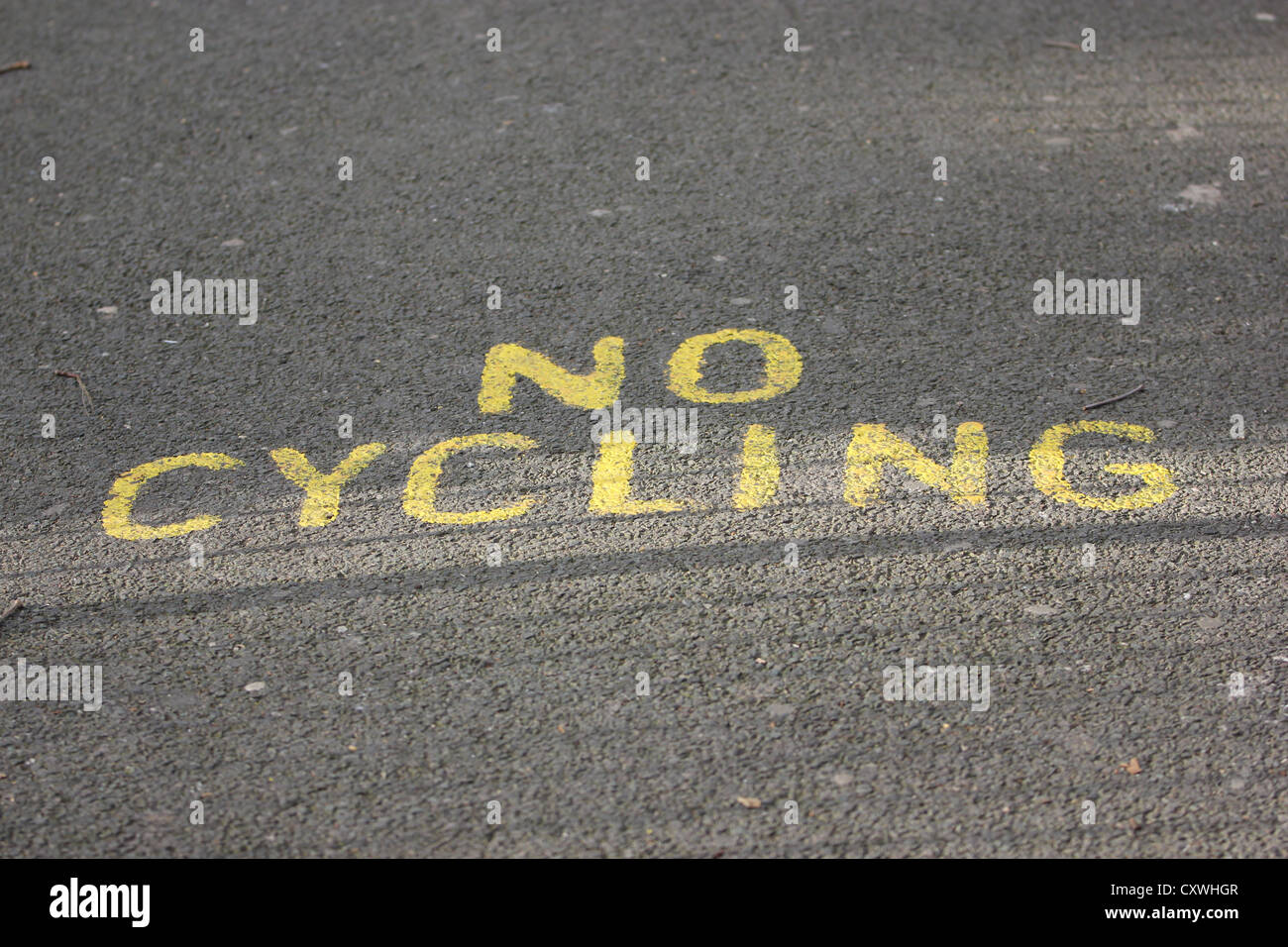 yellow No cycling SIgn on road, photoarkive Stock Photo - Alamy