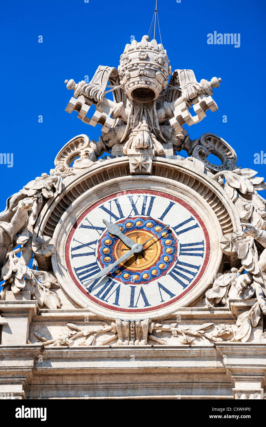 Close up of one of two clocks atop of Saint Peter's Basilica facade, Vatican City, Rome, Lazio ...