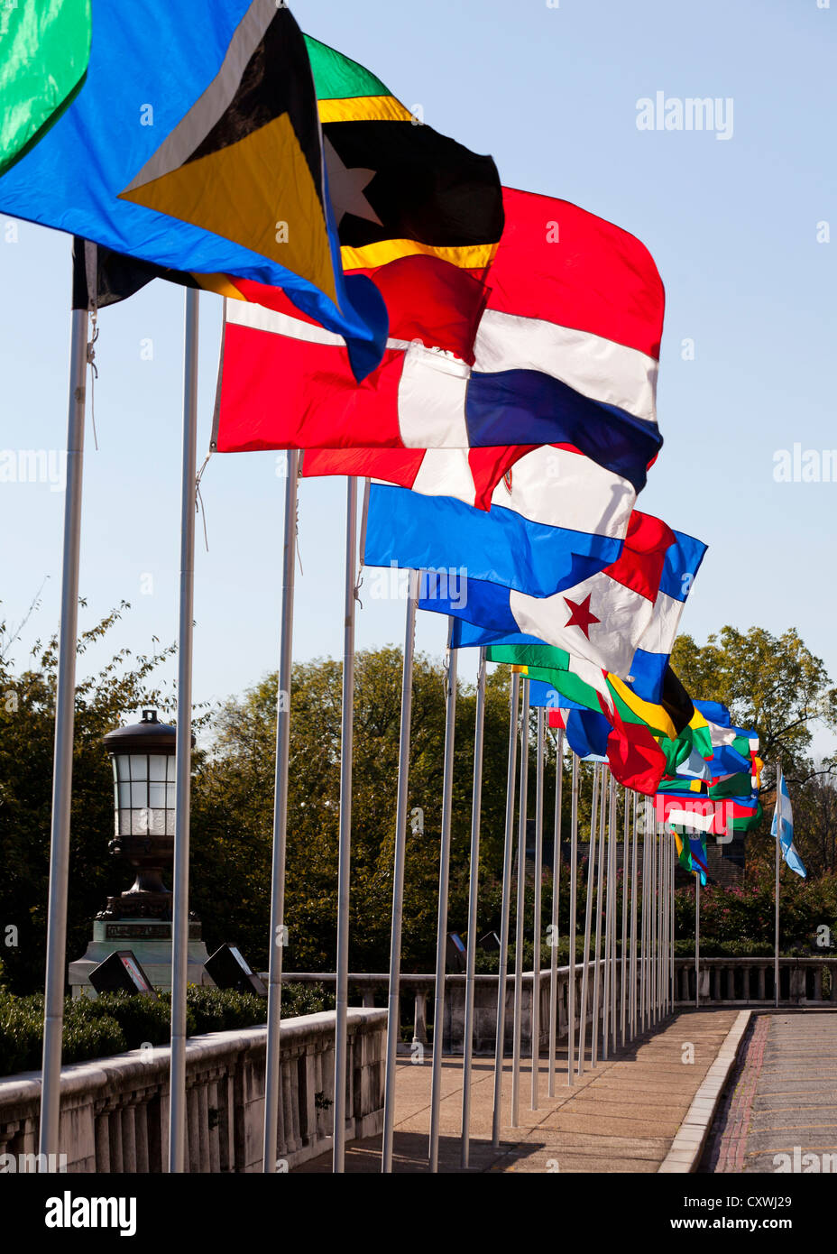 Multi national flags on poles Stock Photo - Alamy