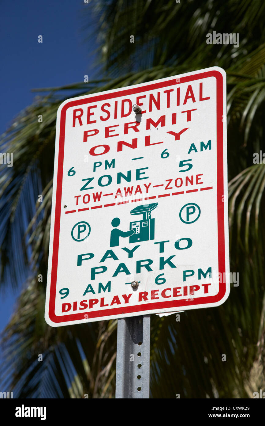 residential permit only pay to park warning sign in miami south beach ...
