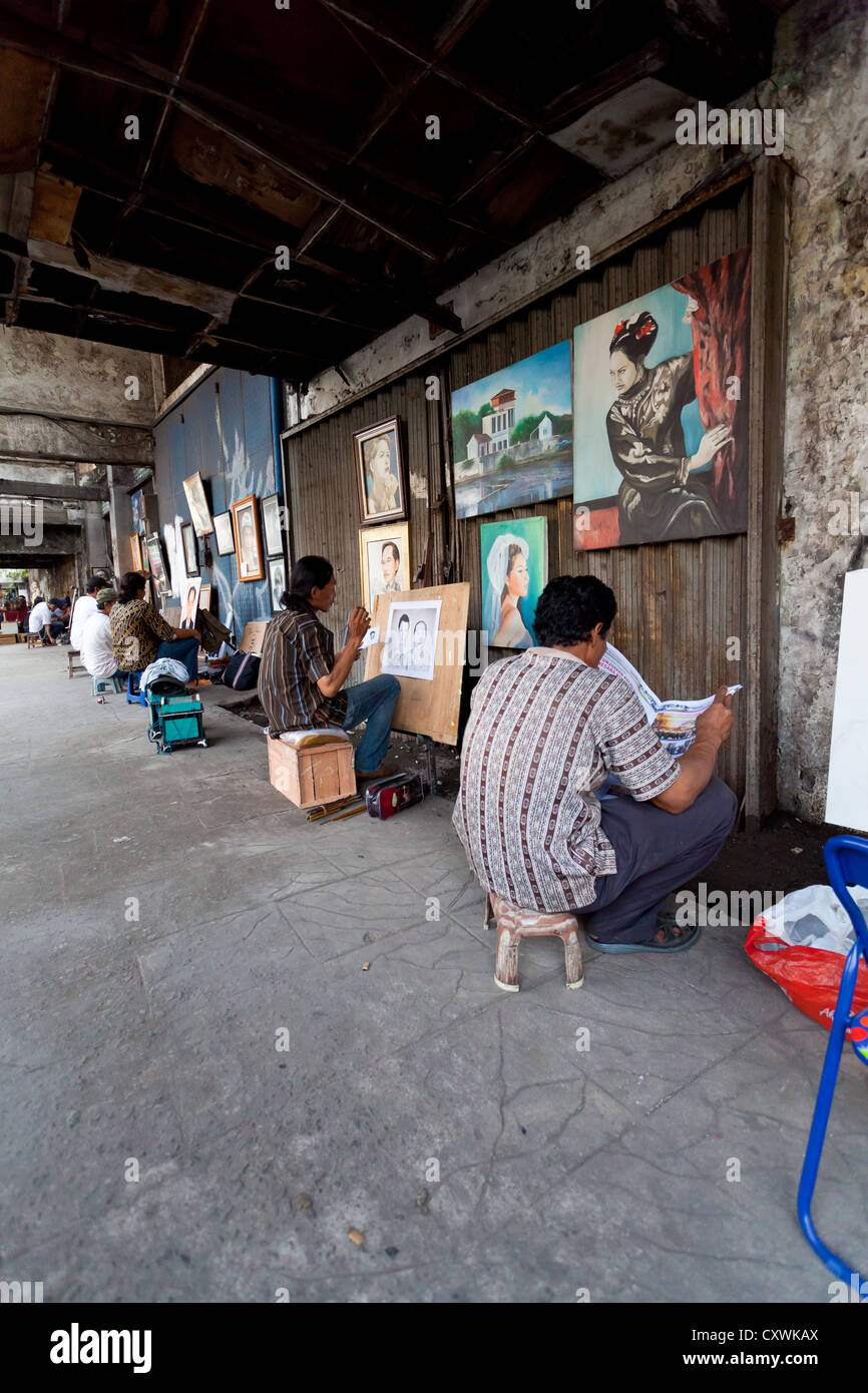 Portrait Artist in the Streets of Jakarta, Indonesia Stock Photo - Alamy