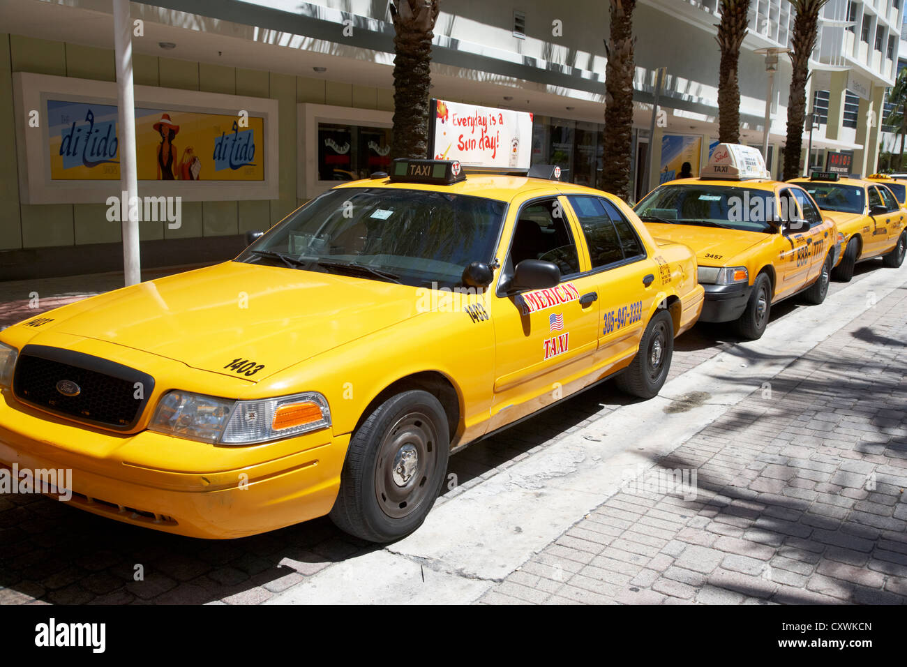 row of yellow cab taxis in miami south beach florida usa Stock Photo ...