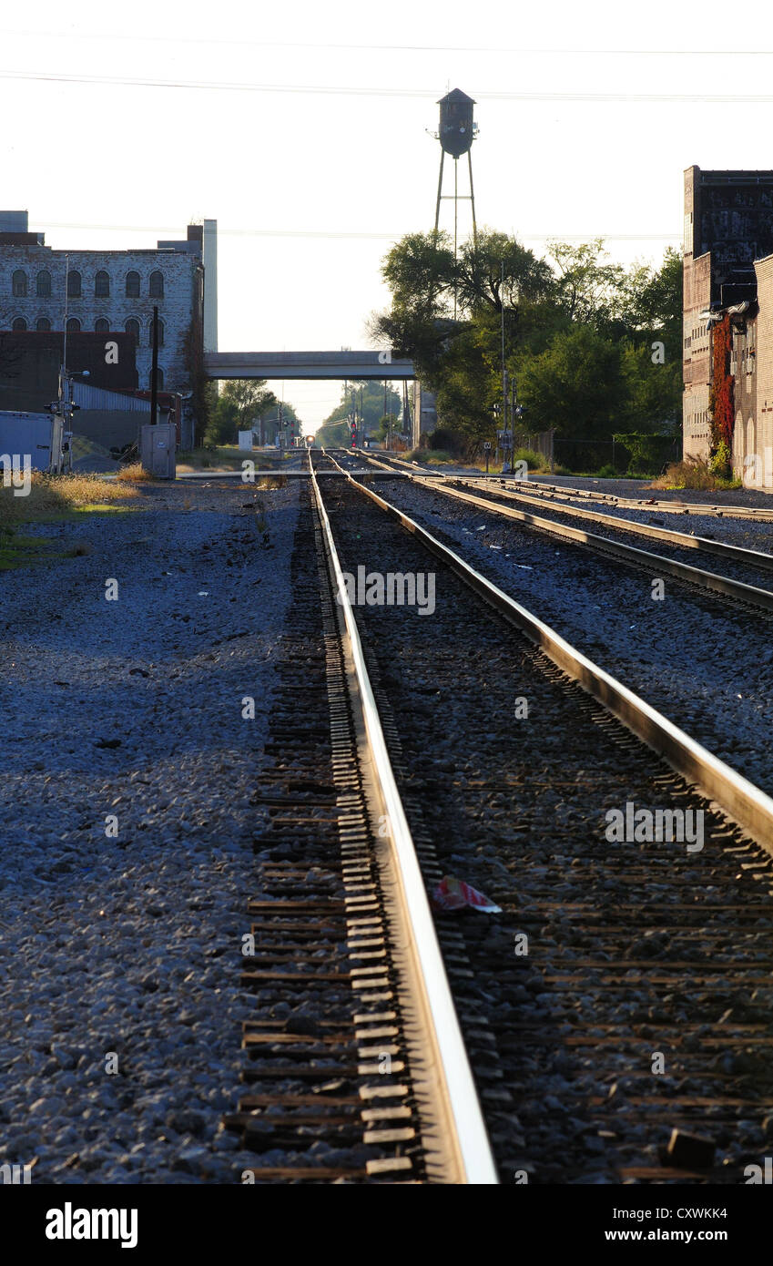 Train tracks in an industrial area Stock Photo - Alamy