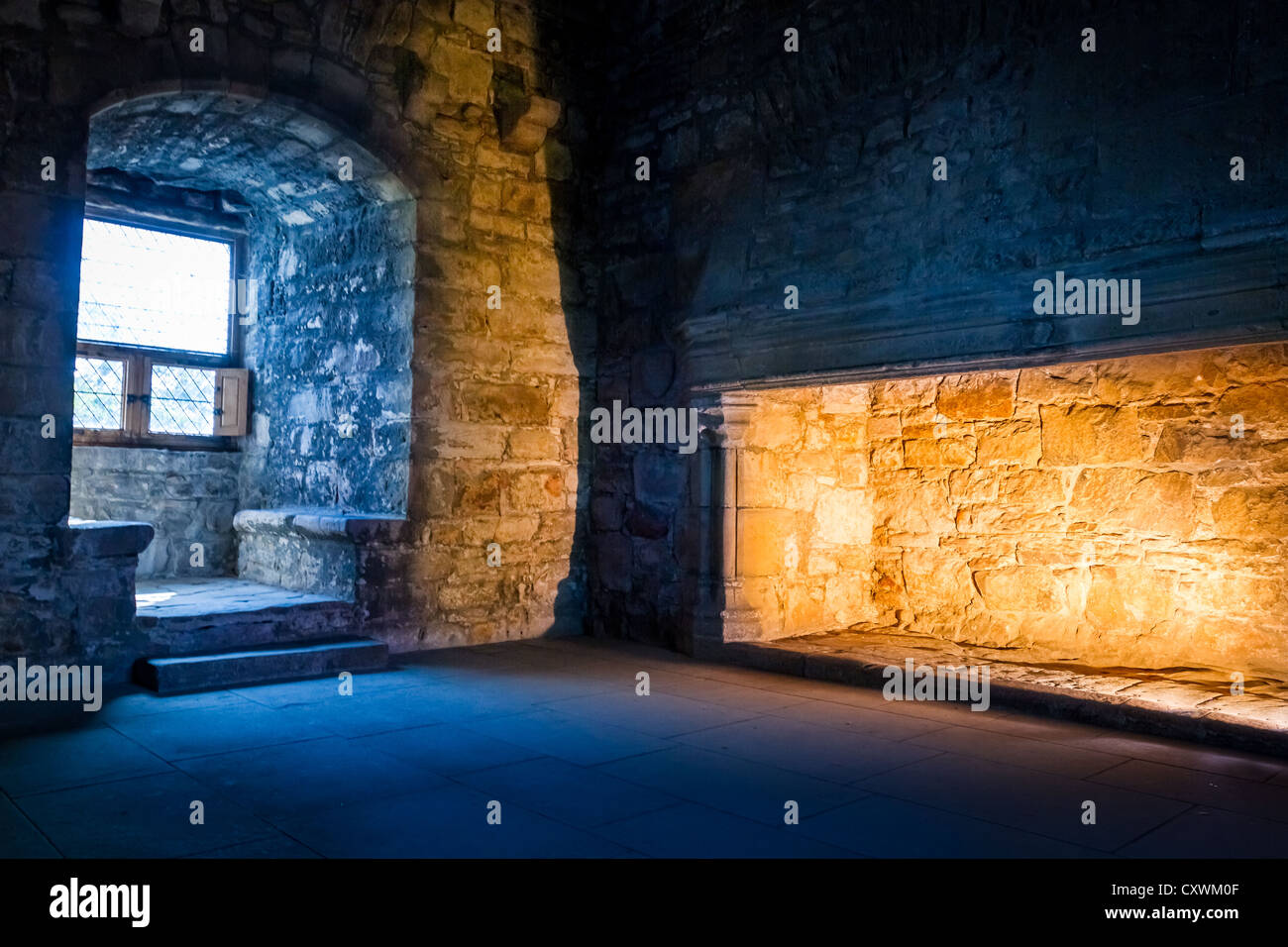 Cold outside and warm inside concept in old castle Stock Photo - Alamy