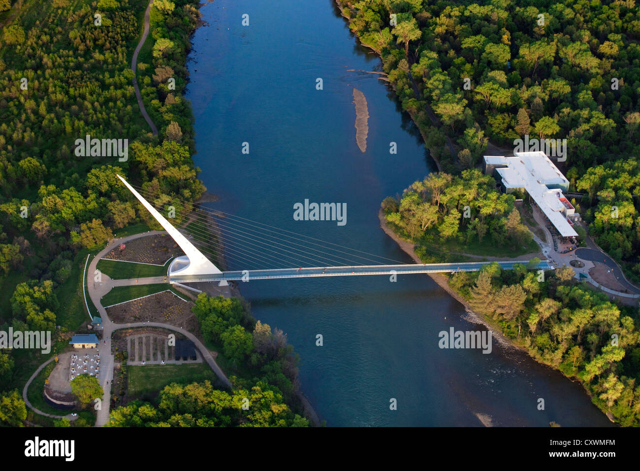 Aerial view of the Sundial Bridge, Redding, California Stock Photo - Alamy