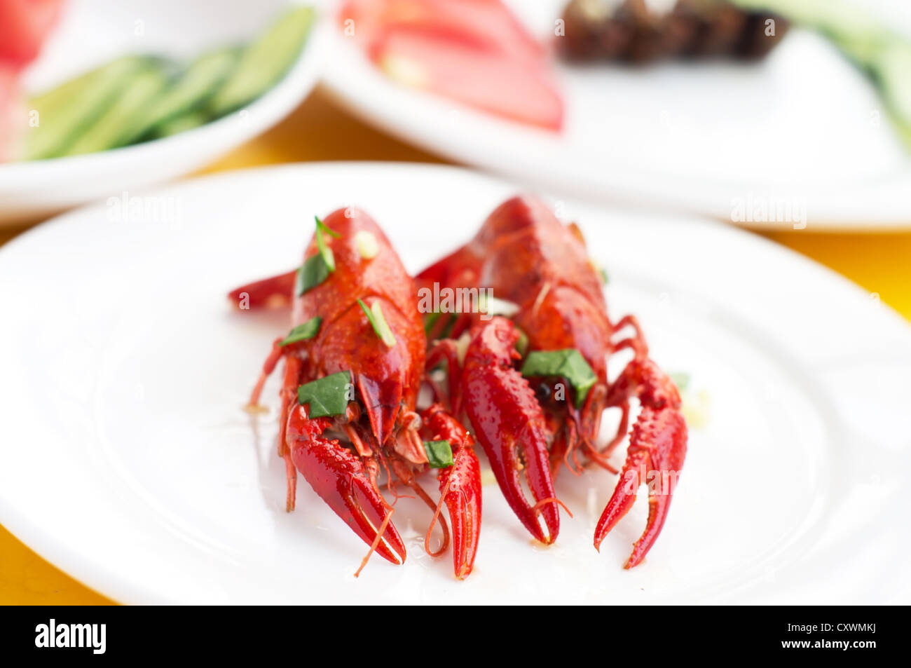 Fried crawfish and hearty dishes Stock Photo - Alamy