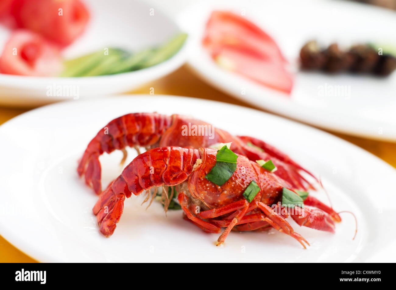 Fried crawfish and hearty dishes Stock Photo - Alamy