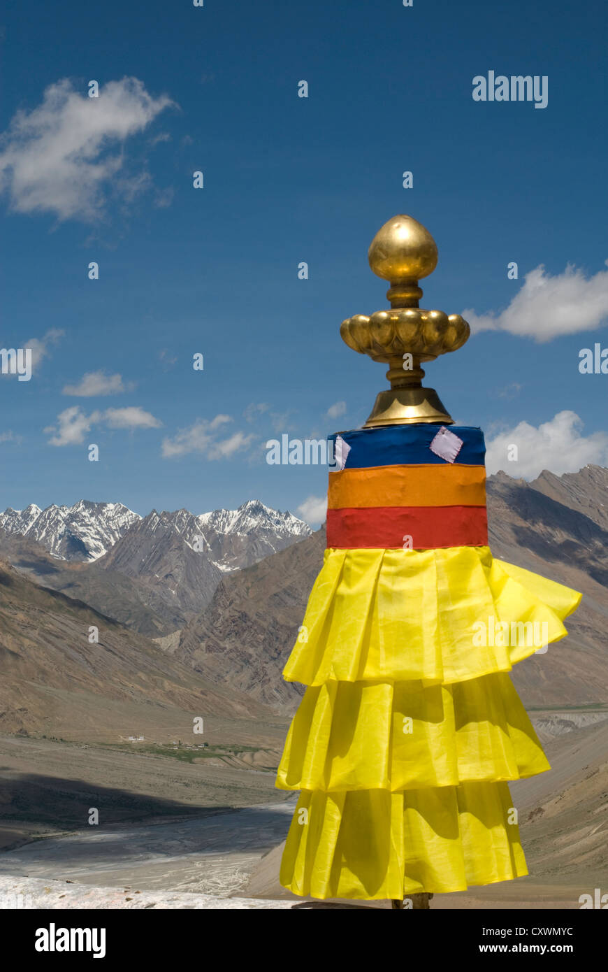 A roof detail overlooking Spiti valley at Key Monastery, Spiti ...