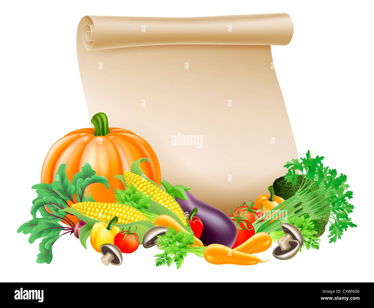 Illustration of thanksgiving; harvest festival. Fresh produce scroll ...