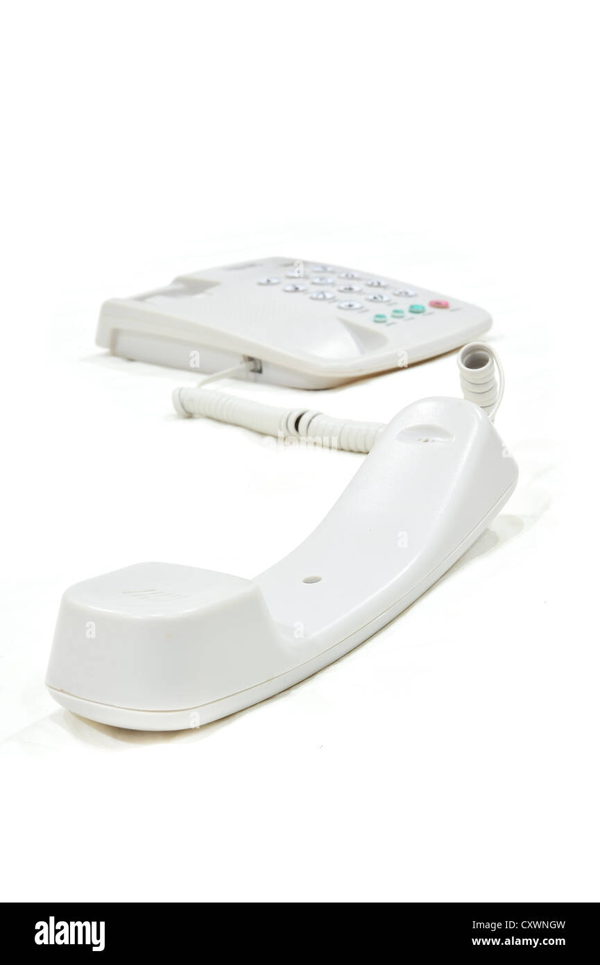 Modern white business office telephone isolated on a white background ...