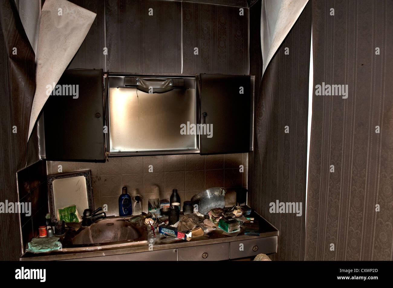 House kitchen fire destroyed black burnt melted cupboards Stock Photo ...