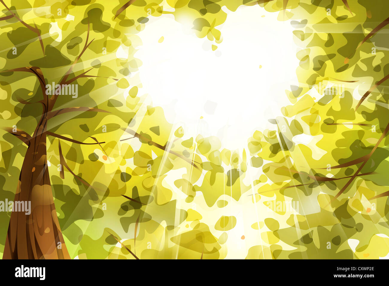 Heart-shaped beam of light through the trees Stock Photo - Alamy