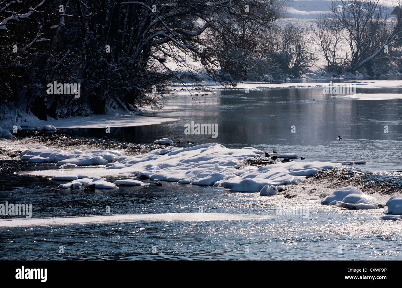 Winter and snow by the river Stock Photo - Alamy