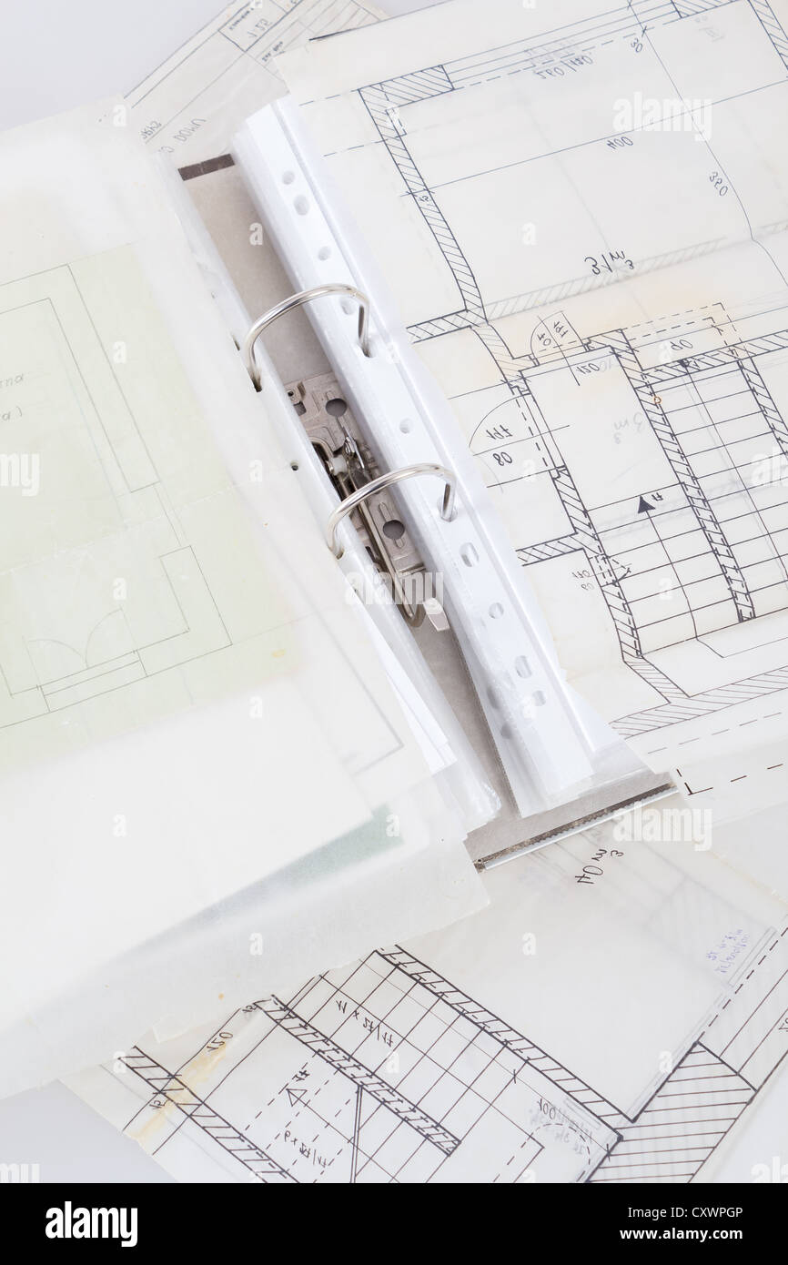 Architectural plans of the old paper tracing paper and file with the ...