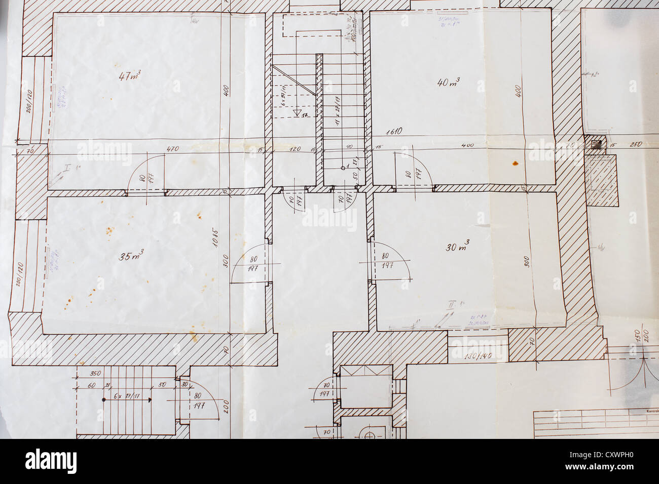 Architectural plans on the old tracing paper Stock Photo - Alamy