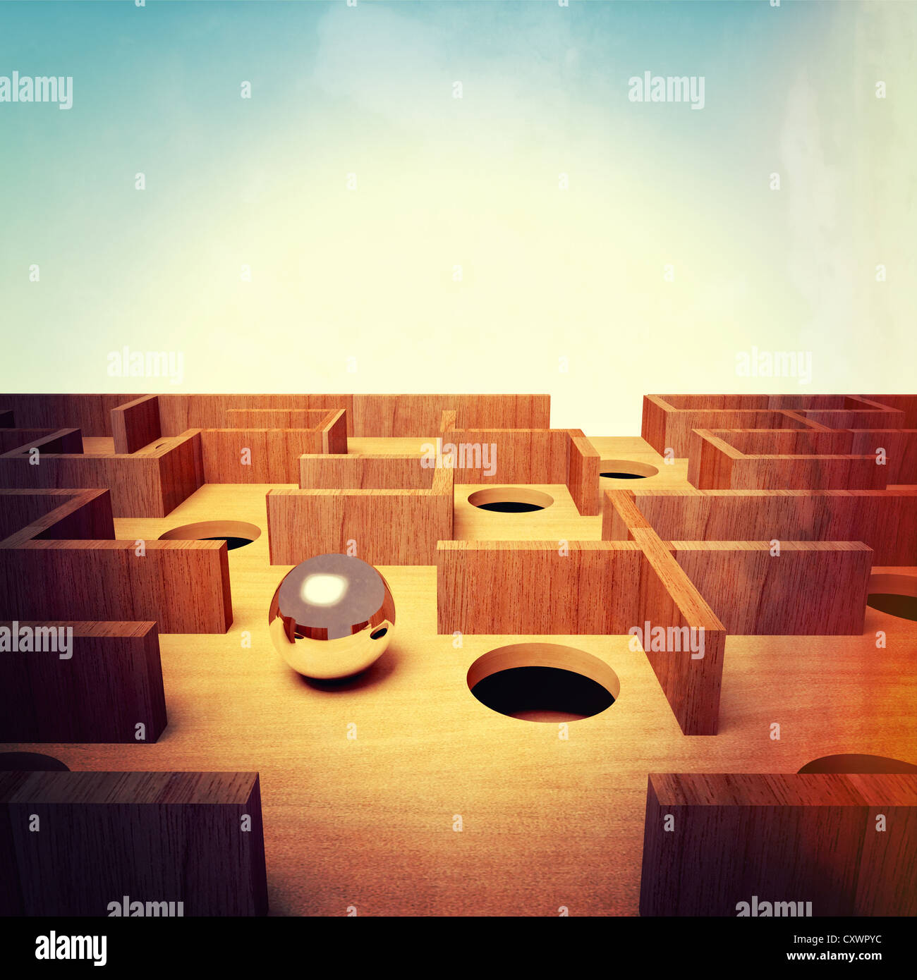 3d image of vontage old maze balance game Stock Photo - Alamy