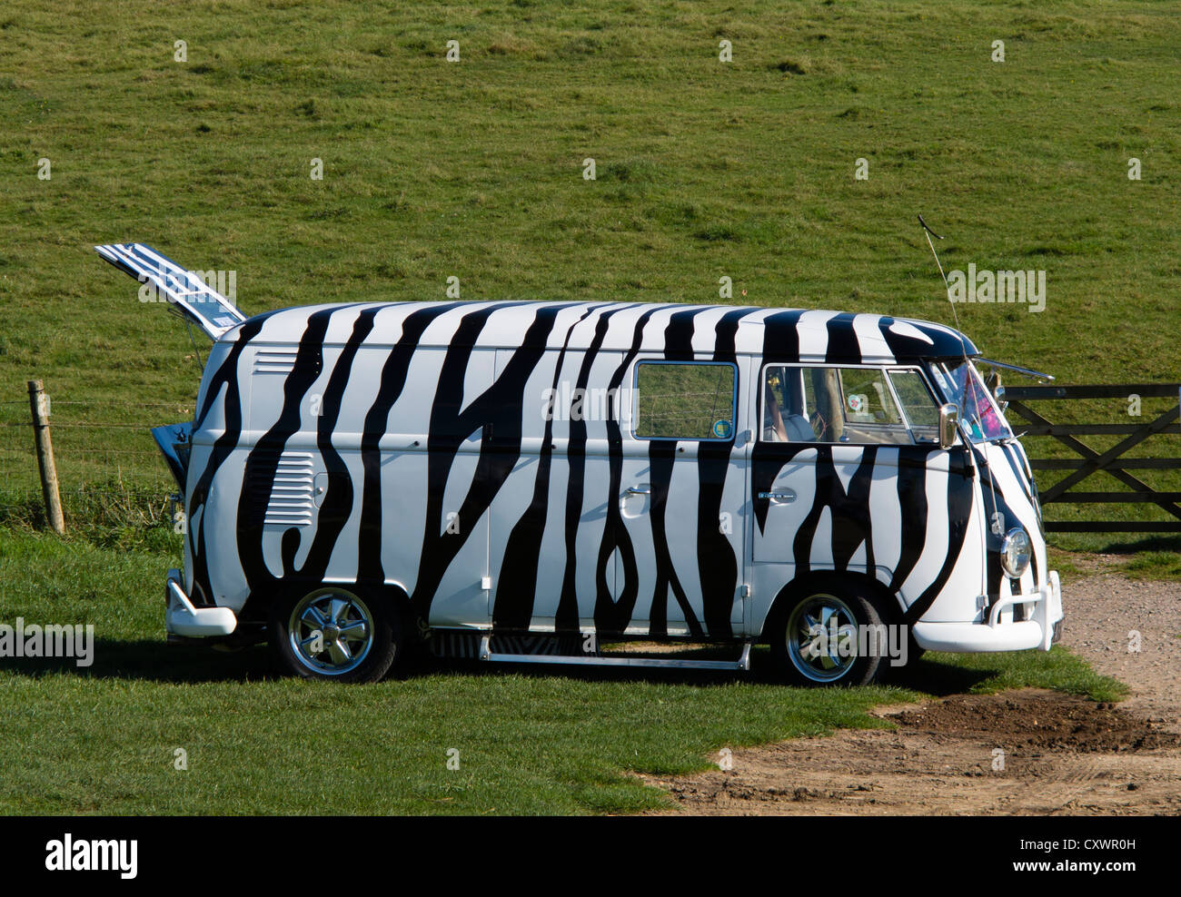 VW Camper Van with Zebra-Striped Paintwork Stock Photo - Alamy