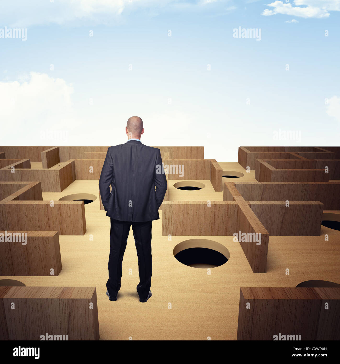man on classic balance retro maze Stock Photo - Alamy