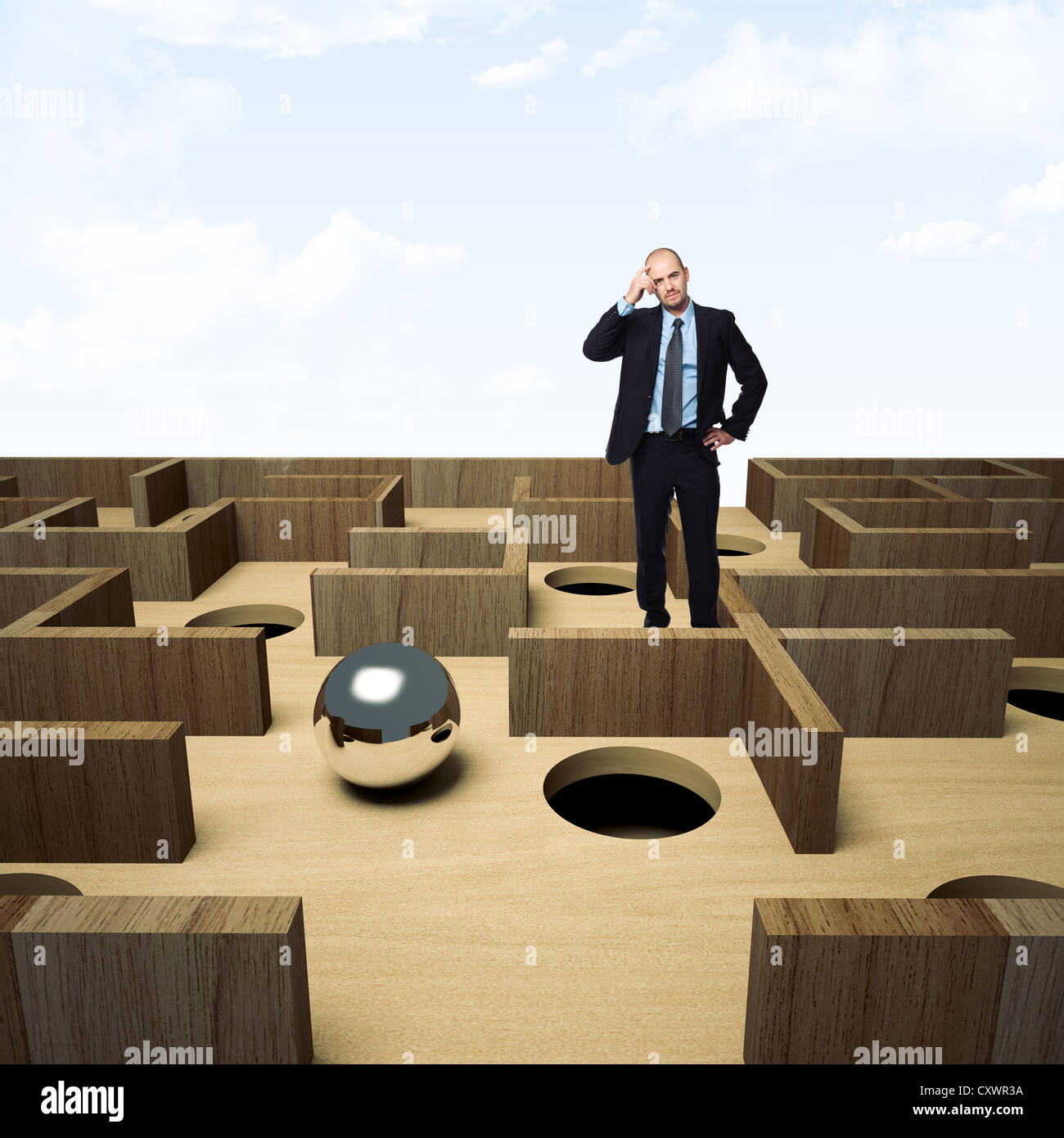 man on classic balance retro maze Stock Photo - Alamy