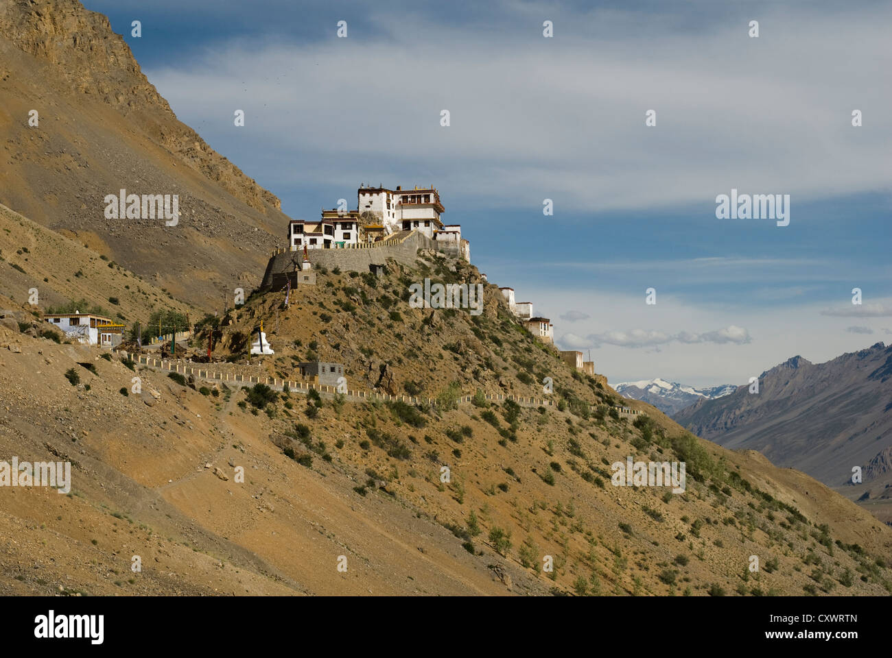 A view of Key monastery looking from the east. Spiti valley, Northern ...
