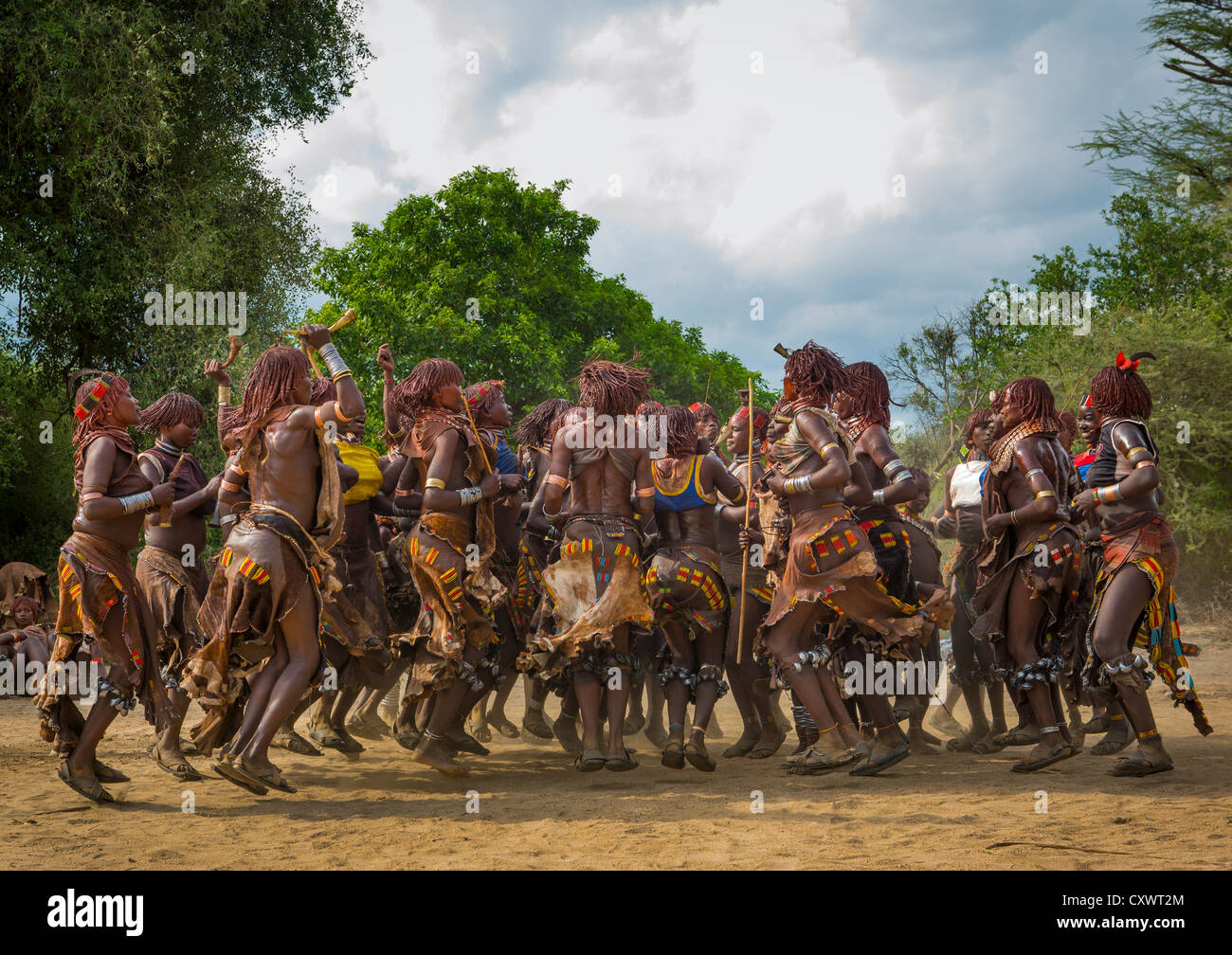Hamer Tribe Women Dancing During Bull Jumping Ceremony, Turmi, Omo ...