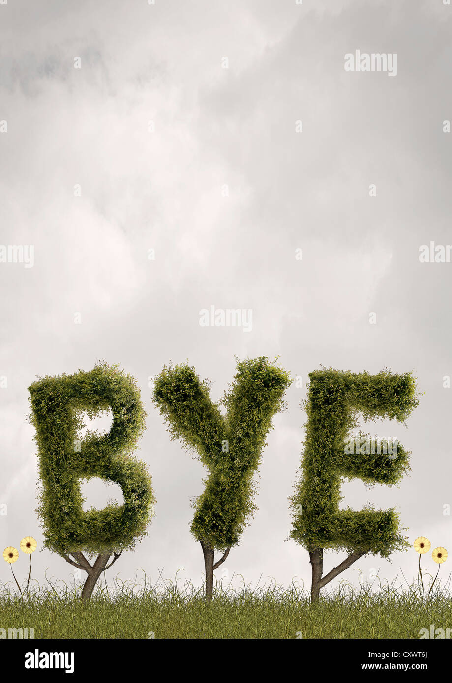 Shrubs trimmed to read bye Stock Photo - Alamy