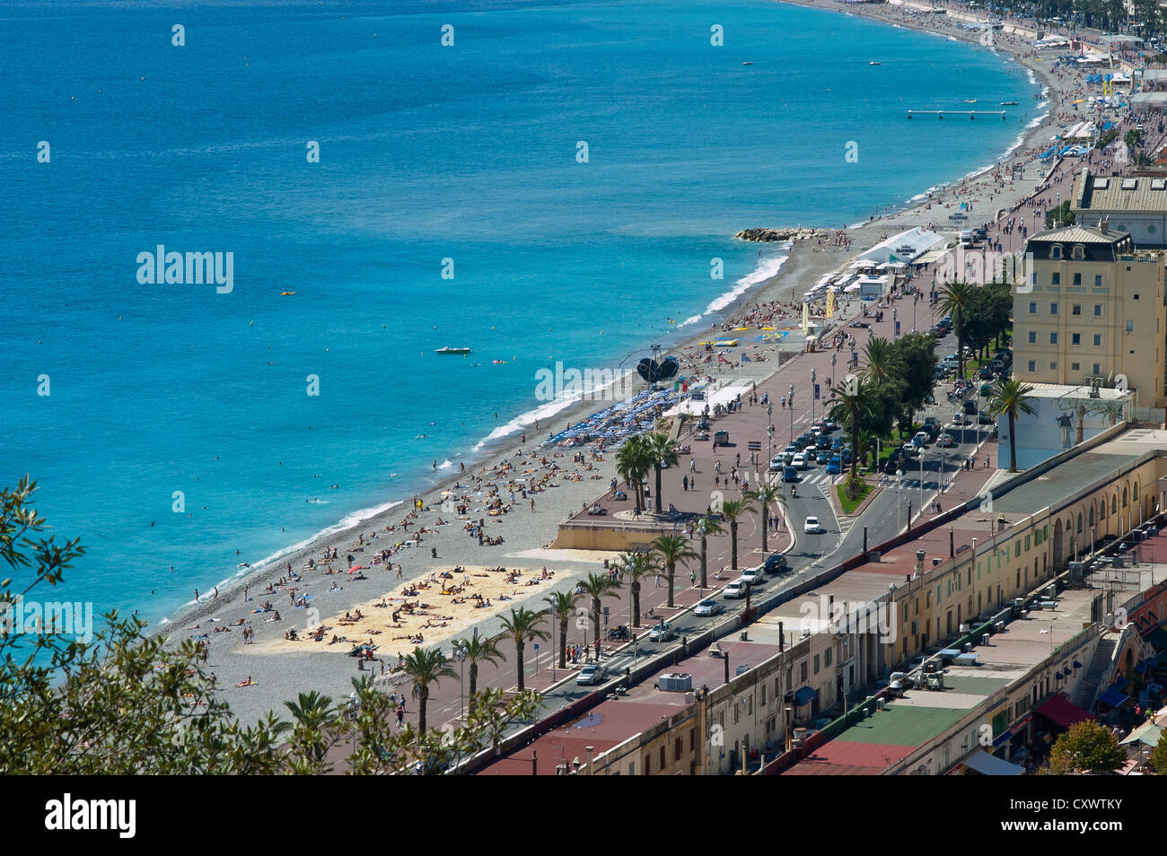 View of the beach and the Promenade des Anglais in Nice, France from ...