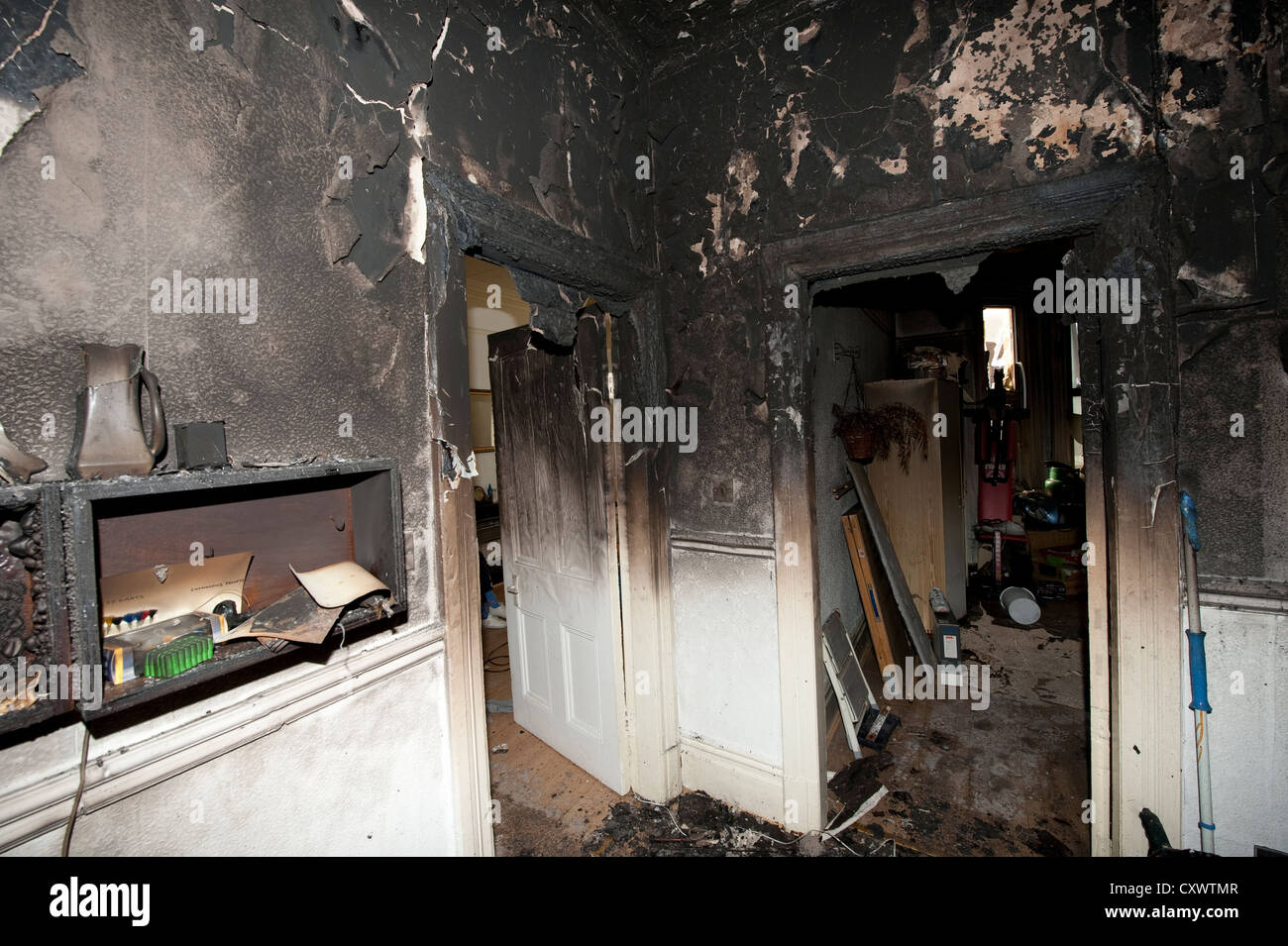 Severe house kitchen fire UK Stock Photo - Alamy