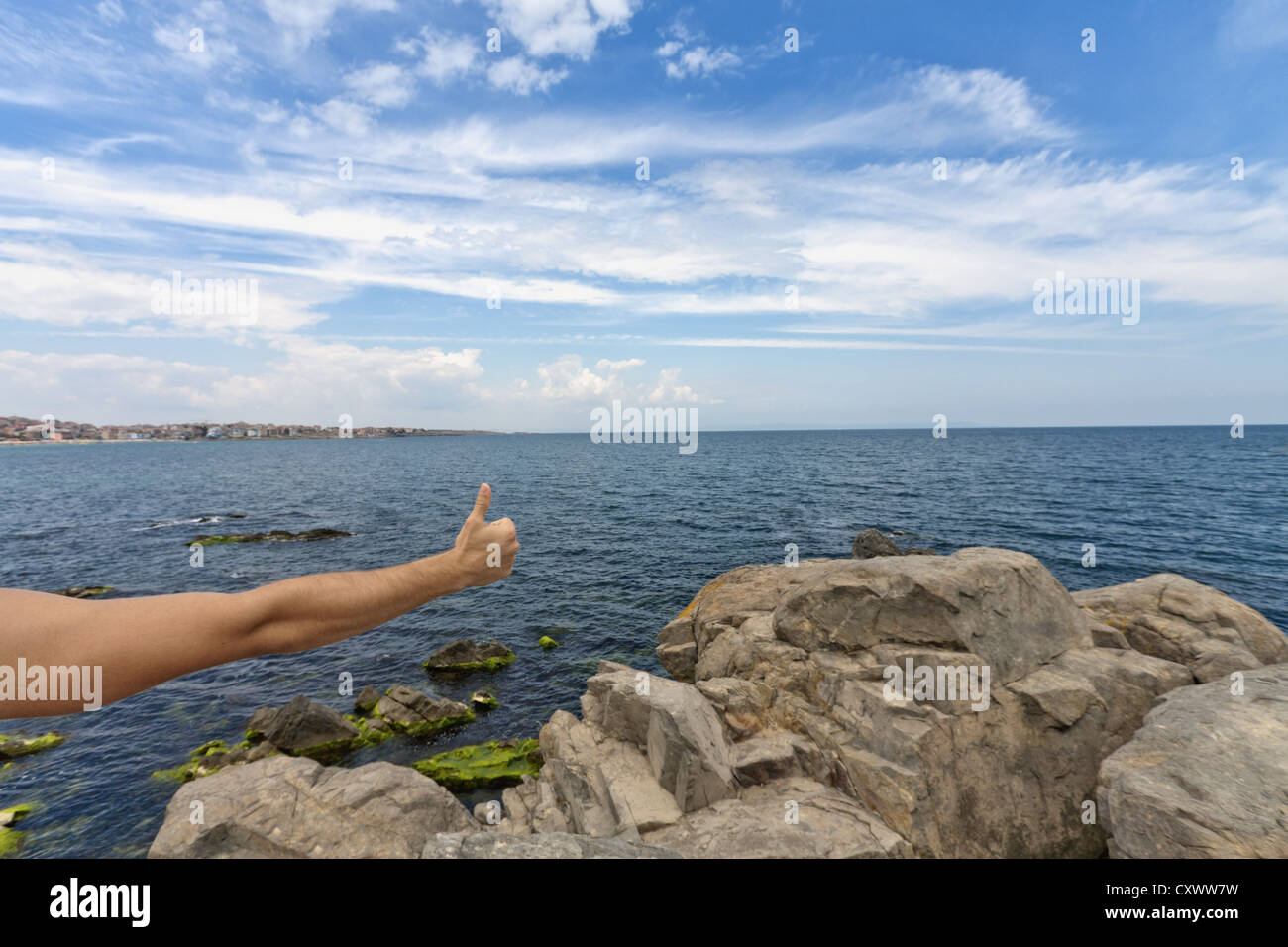 hand gesture indicating satisfaction shown in the beautiful view Stock ...