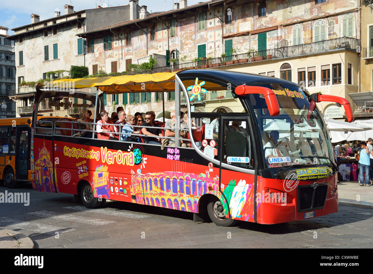 City sightseeing bus in Piazza delle Erbe, Verona, Verona Province ...
