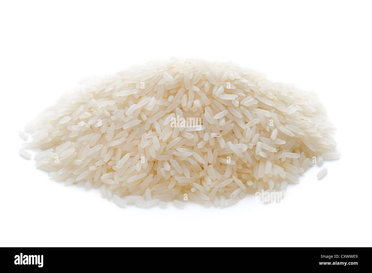 heap of raw, dry, uncooked basmati rice isolated on a white background ...