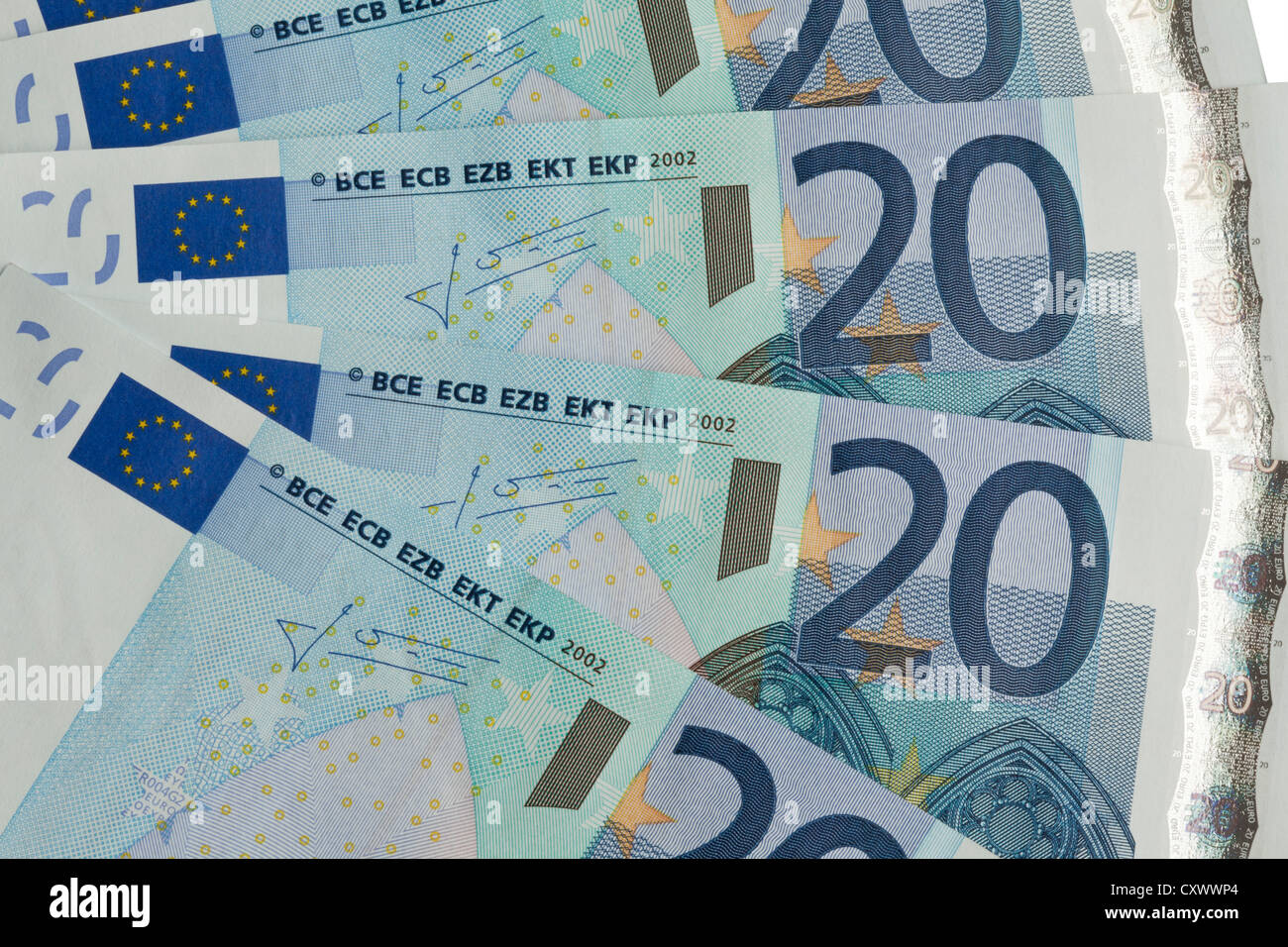 A fan shape of crisp new 20 Euro notes Stock Photo - Alamy