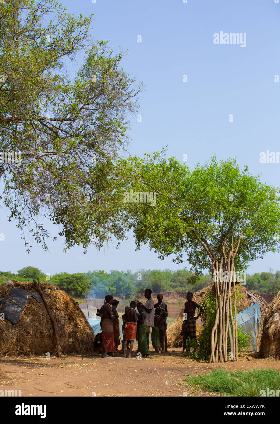 Dassanech Village On Omo River, Omorate, Omo Valley, Ethiopia Stock ...