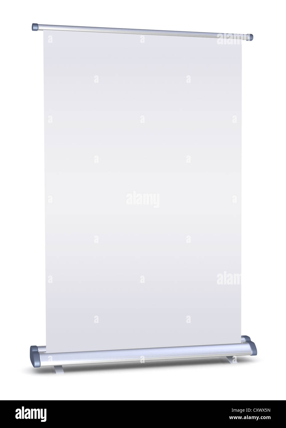 Blank roll-up banner display on white background Stock Photo - Alamy