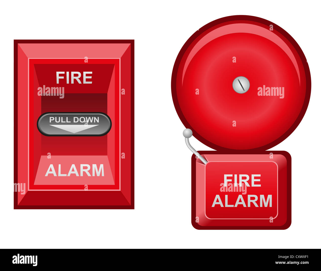 fire alarm illustration isolated on white background Stock Photo - Alamy