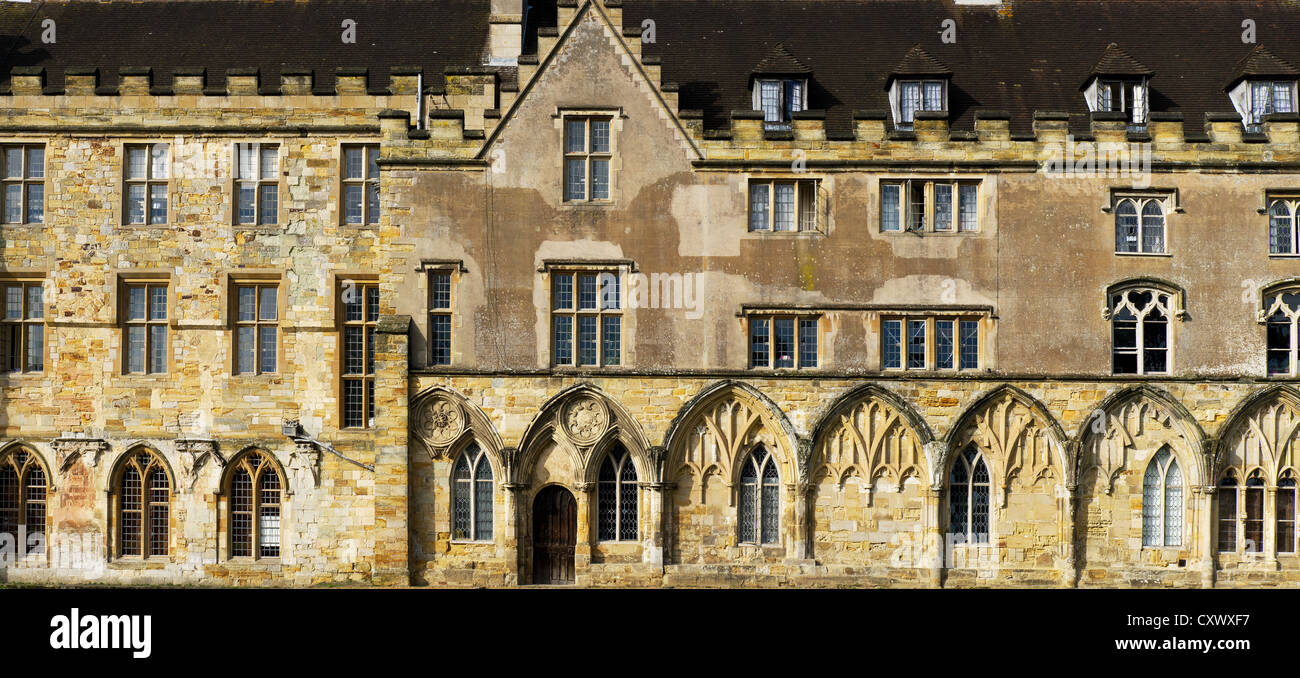 Facade of Battle Abbey School showing the remains of the cloisters in ...