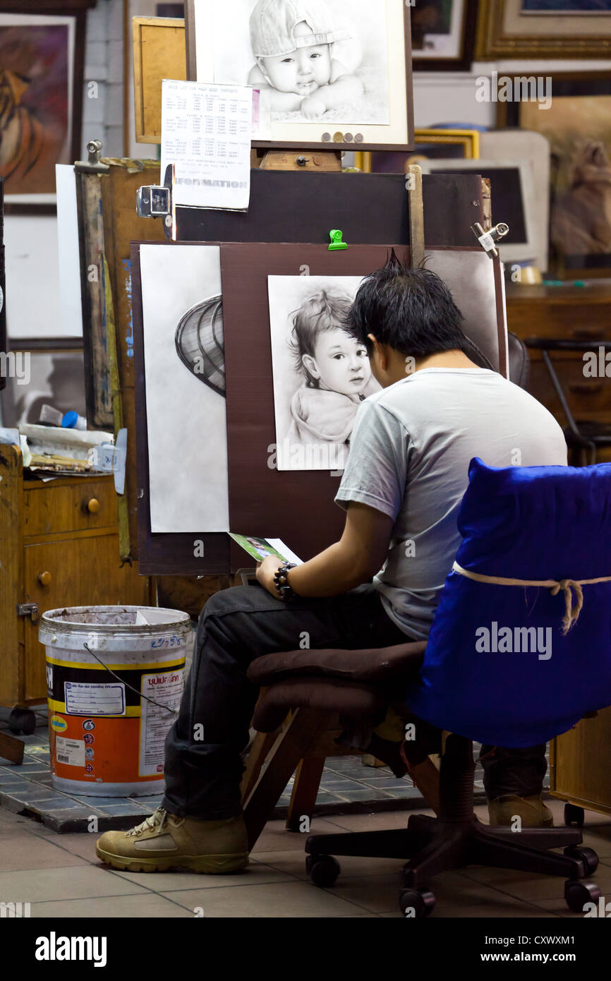 Drawing Portraits on a Market in Chiang Mai, Thailand Stock Photo - Alamy