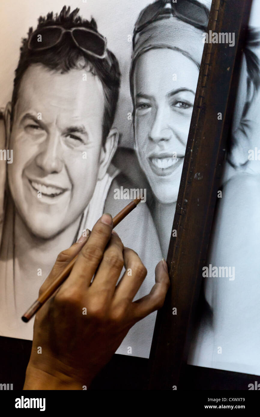 Drawing Portraits on a Market in Chiang Mai, Thailand Stock Photo - Alamy