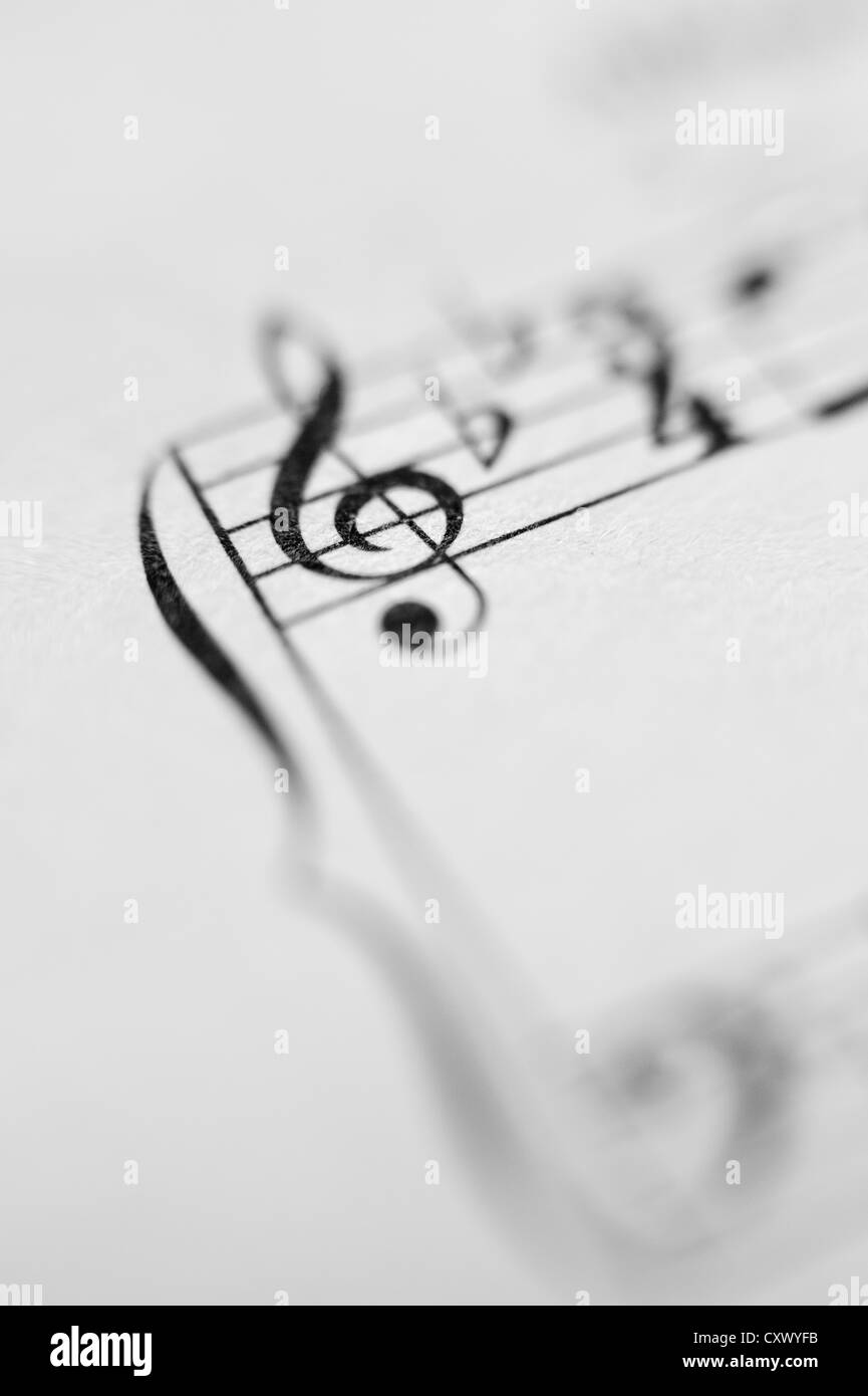 Music sheet notes score melody close up black white lines composition ...