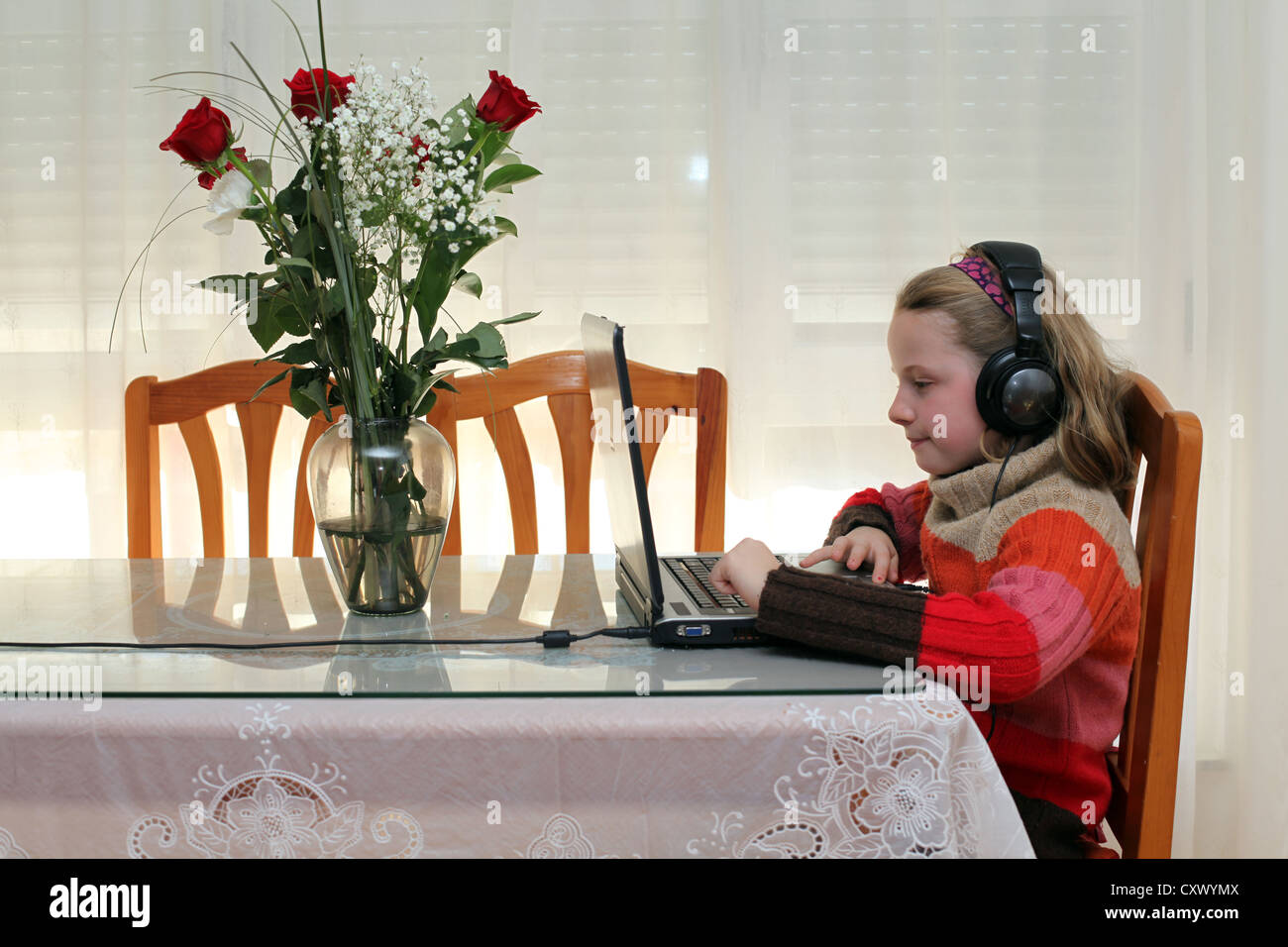 nine year old girl using computer, Salamanca, Spain Stock Photo - Alamy