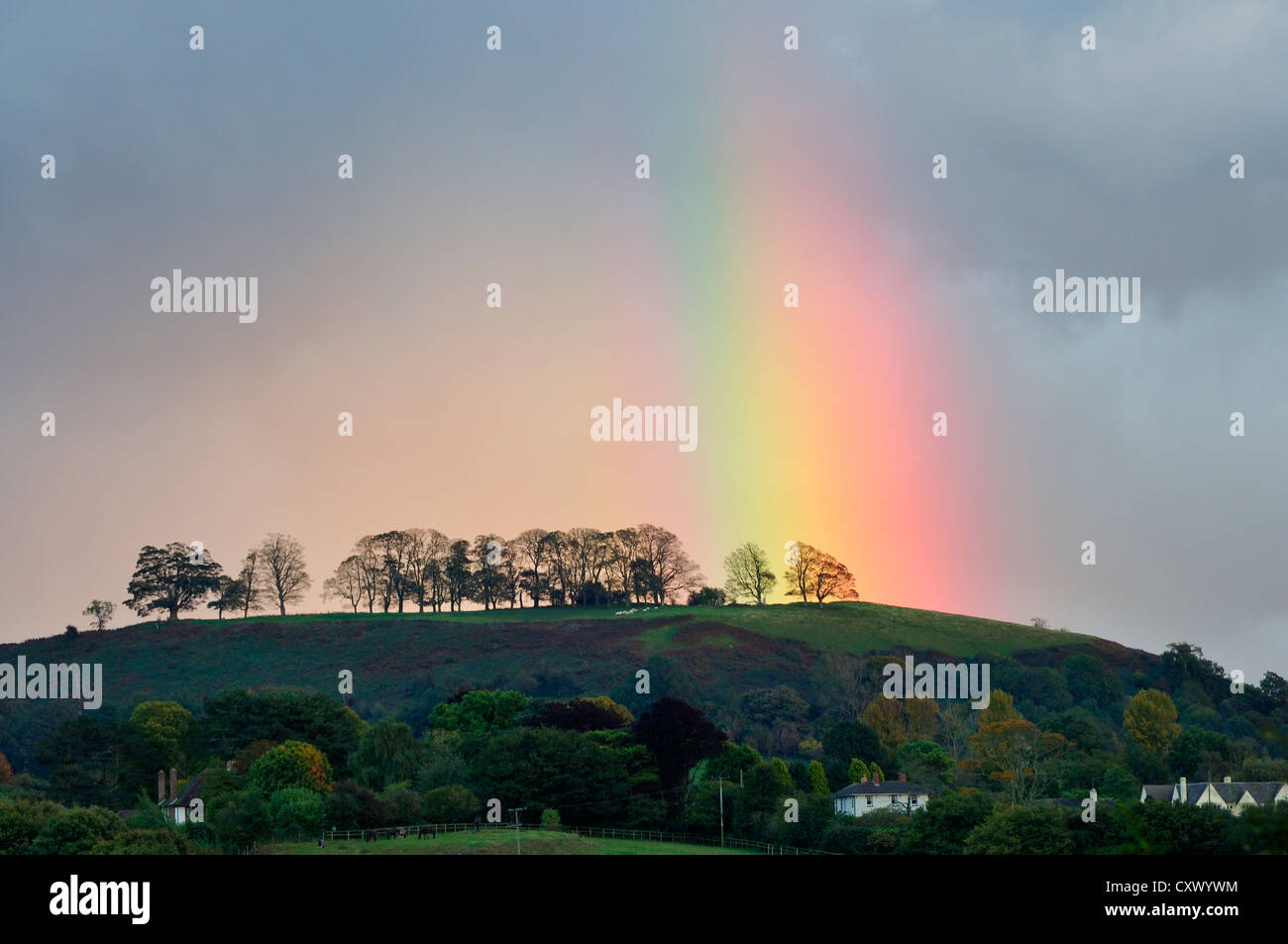 Rainbow over Downham Hill, Dursley Stock Photo - Alamy