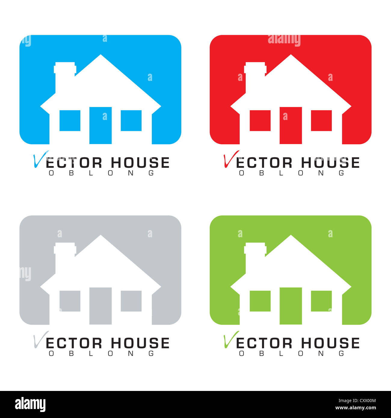 Collection of four bungalow house icons with colour background Stock ...