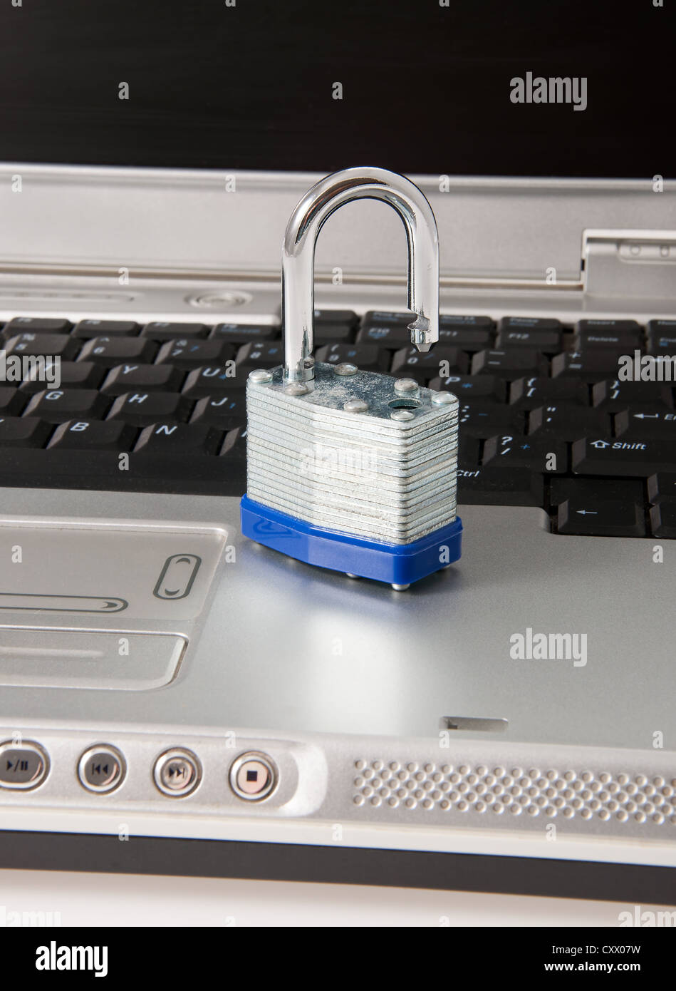 Unlocked laptop computer risk unsecure data Stock Photo - Alamy