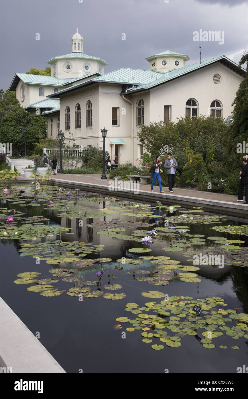 Looking across the lily pools with the classic administration building ...