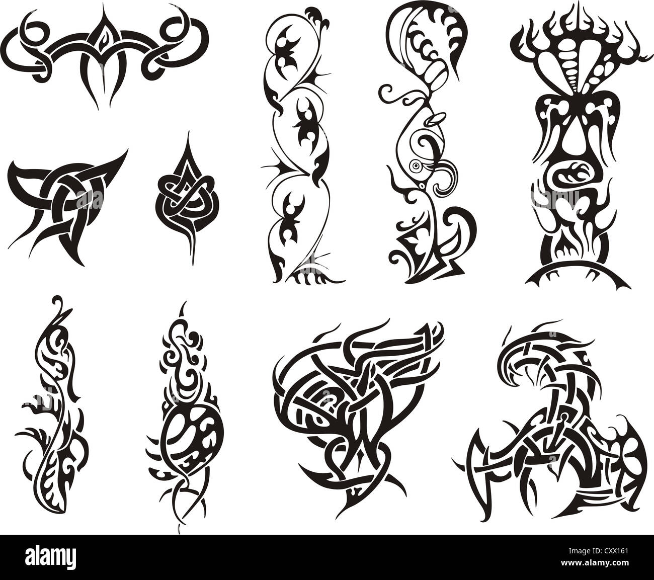 Tribal tattoo designs. Set of vector illustrations Stock Photo - Alamy